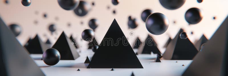 Matte Black Pyramids and Spheres with Subtle Texture, Arranged in a ...