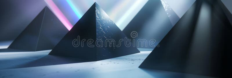 Matte Black Pyramids and Spheres with Subtle Texture, Arranged in a ...