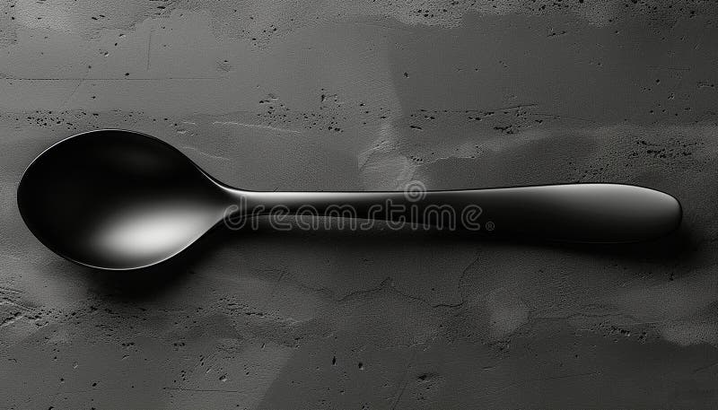 A Matte Black Spoon on a Textured Grey Concrete Surface with Subtle ...