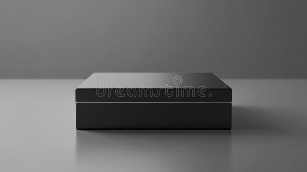 Matte Black Square Box with Lid Set Against a Soft Gray Background ...
