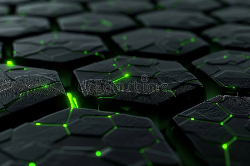 Matte Black Surface with Glowing Green Hexagonal Patterns: Bold and ...