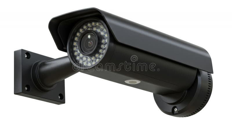 Matte Black Surveillance Camera on White Background for Security and ...