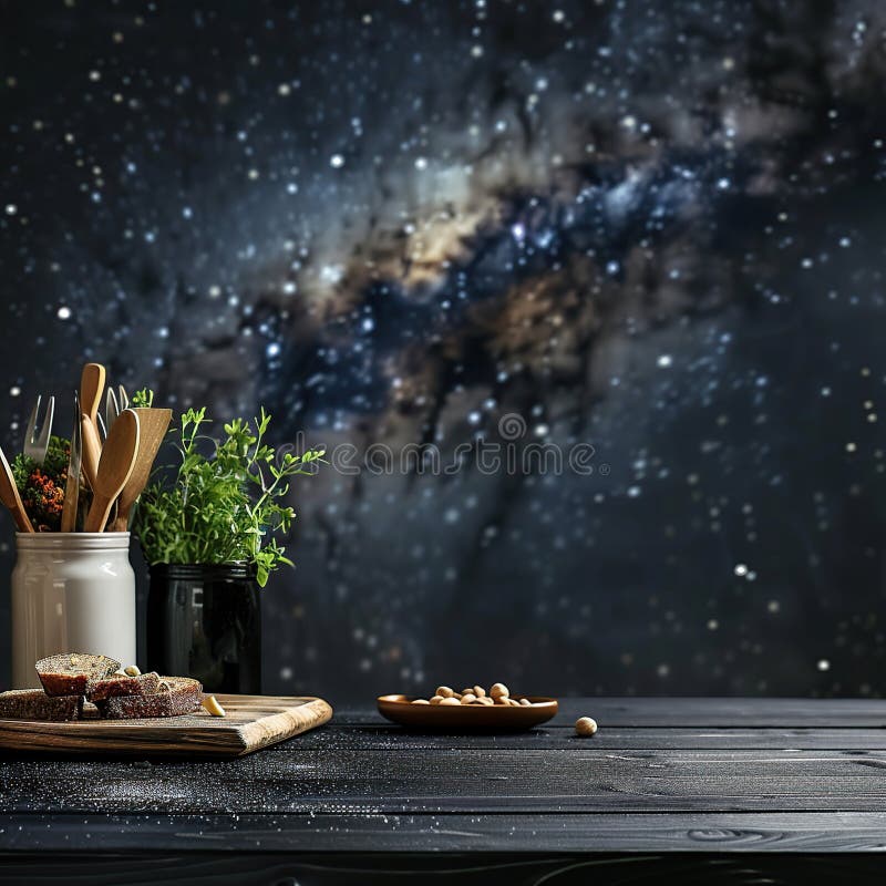 A Matte Black Tabletop with a Dramatic Night Sky Background, Ideal for ...