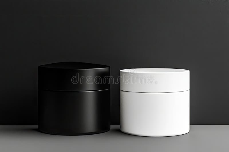 Matte Black and White Cosmetic Container Duo, Sleek Branding Design ...