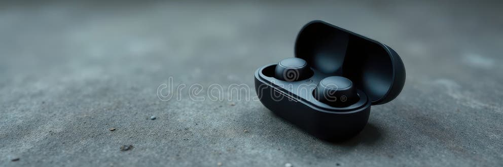 Matte Black Wireless Earbuds; Textured Concrete Surface , Background ...