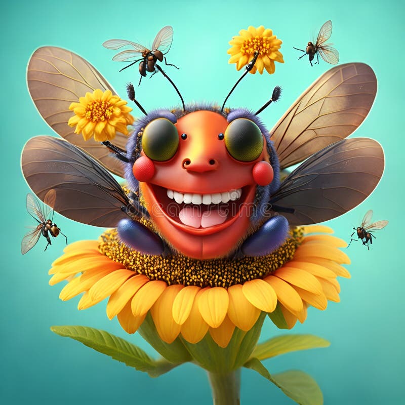 Matte Caricature Image of of a Smiling Happy Fly Portrait. Stock ...