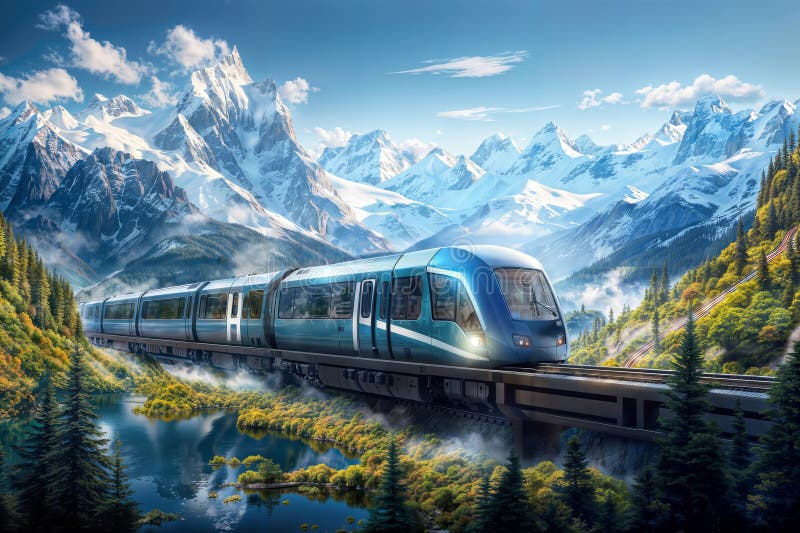Matte Mountain Train: Realistic Landscape with Hydrogen-Powered Train ...