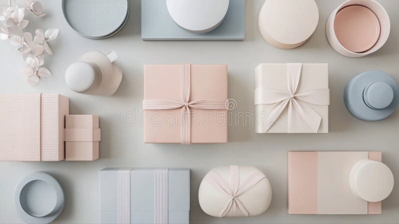 Matte Pastel Gift Boxes Arranged Elegantly on a Neutral Surface in ...