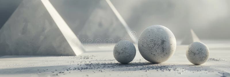 Matte Pyramids and Spheres with Subtle Texture, Arranged in a ...