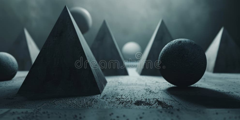 Matte Pyramids and Spheres with Subtle Texture, Arranged in a ...