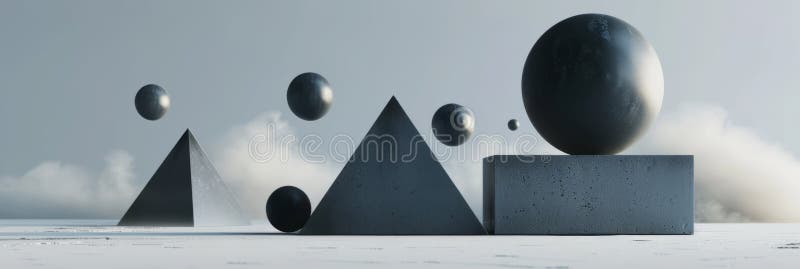 Matte Pyramids and Spheres with Subtle Texture, Arranged in a ...