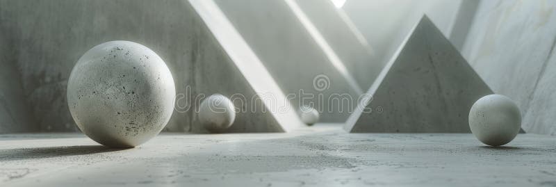 Matte Pyramids and Spheres with Subtle Texture, Arranged in a ...