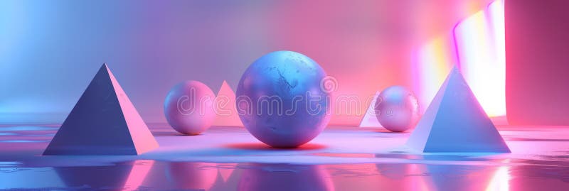 Matte Pyramids and Spheres with Subtle Texture, Arranged in a ...