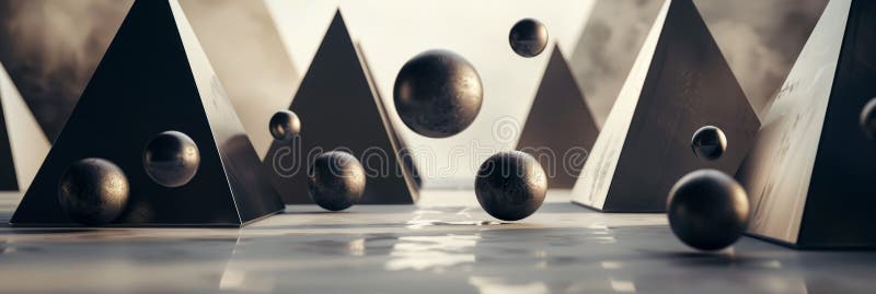 Matte Pyramids and Spheres with Subtle Texture, Arranged in a ...