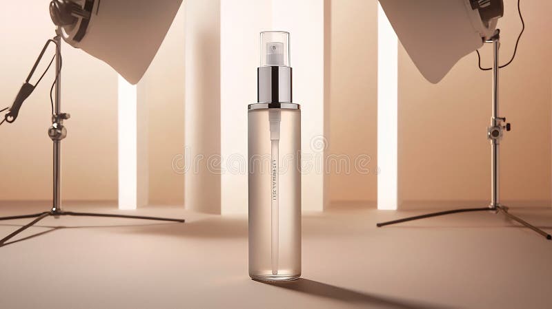 Matte Setting Spray Bottle Mockup Against a Studio Lighting Setup for a ...