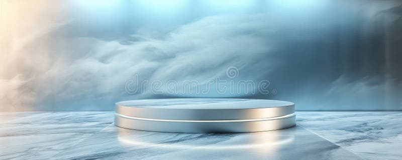 A Matte Silver Podium with Smooth Curves, Set on a Marble Floor with a ...