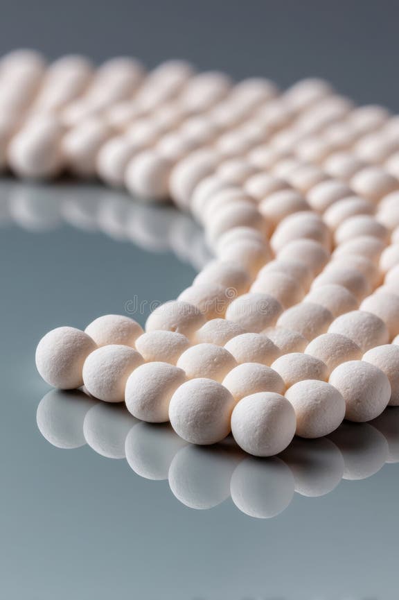 Matte White Plastic Spheres Aligned in Curve on Mirror Surface Stock ...