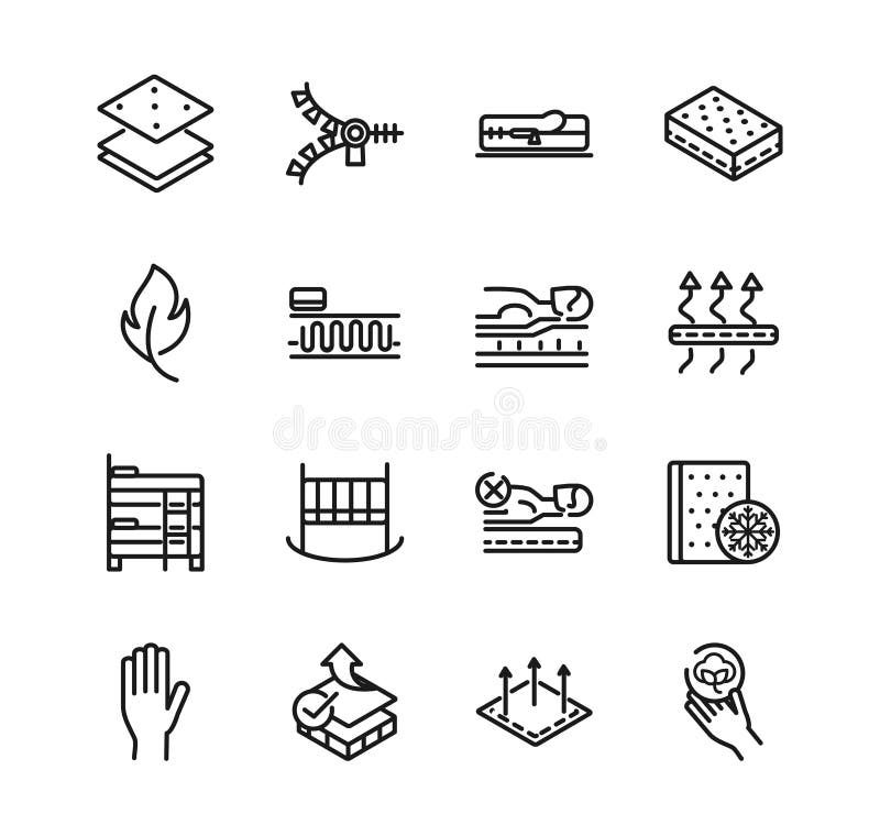 Mattress Comfortable Soft Textile Icons Set Linear Design Stock Vector ...