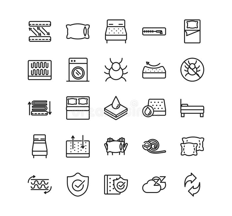 Mattress Comfortable Soft Textile Icons Set Linear Design Stock Vector ...