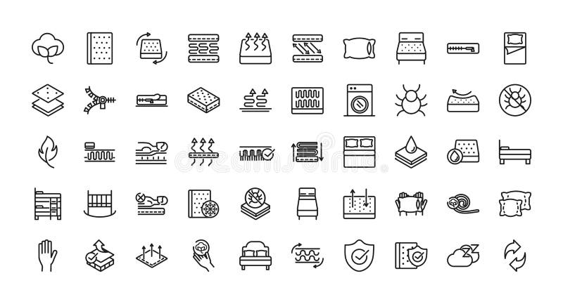 Mattress Comfortable Soft Textile Icons Set Linear Design Stock Vector ...