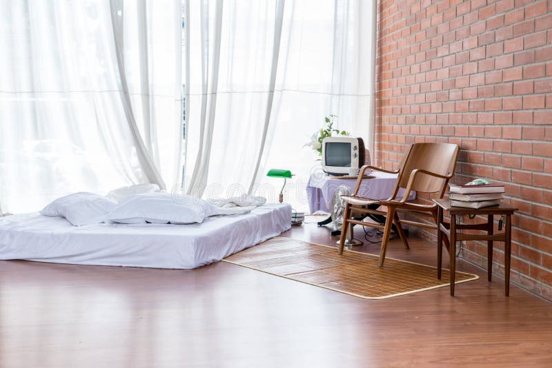 Mattress in the Room with a Table and Chair Stock Image - Image of ...