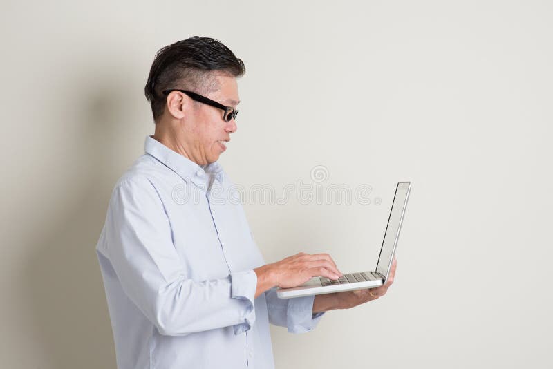 Business Man Using Laptop Computer at Cafe Thumb Up Stock Photo - Image ...
