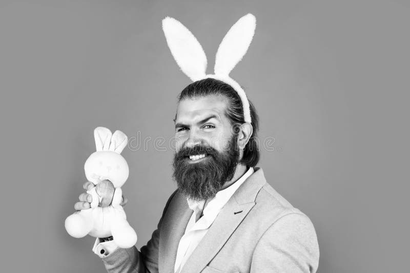 Mature Bearded Male Guy Looking Elegant Wearing Bunny Ears, Easter ...