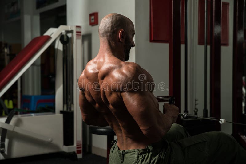 Mature Bodybuilder Doing Heavy Weight Exercise for Back Stock Image ...