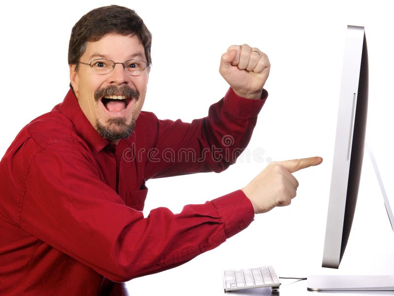 Mature Business Man Pointing at Computer Stock Photo - Image of facial ...
