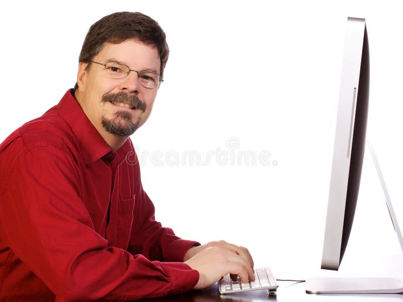 Mature Business Man Working on the Computer Stock Image - Image of ...