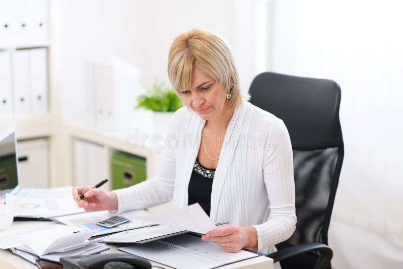 Senior Business Woman Working at Office Stock Photo - Image of ...