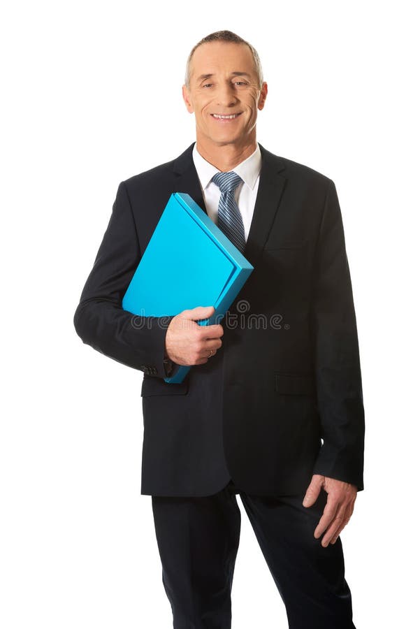 Mature Businessman Holding a Binder Stock Image - Image of older, file ...