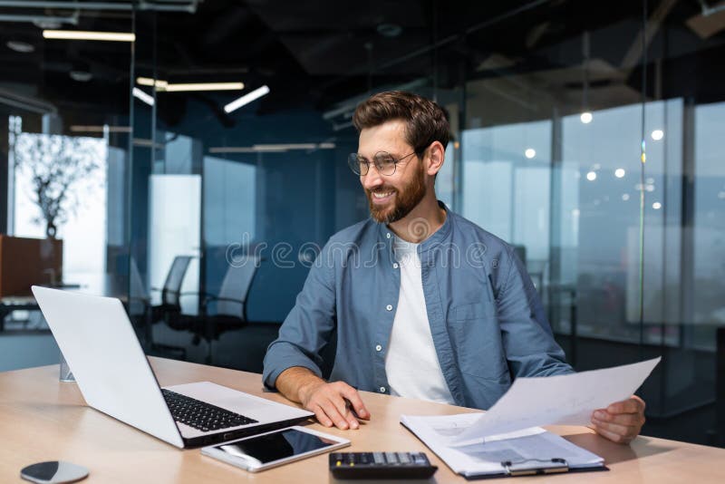 Mature Businessman in Shirt Doing Paperwork, Man Working with Documents ...