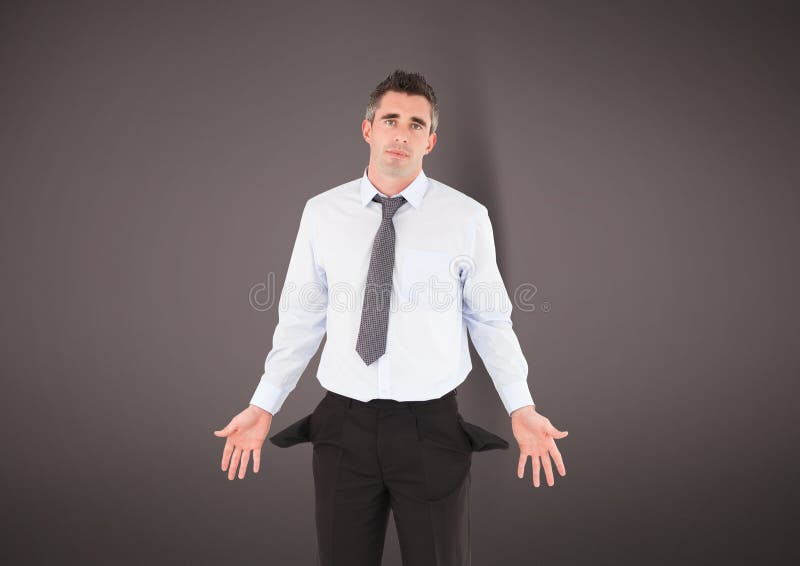 Businessman with Empty Pockets Standing on Road by Blank Signs Stock ...