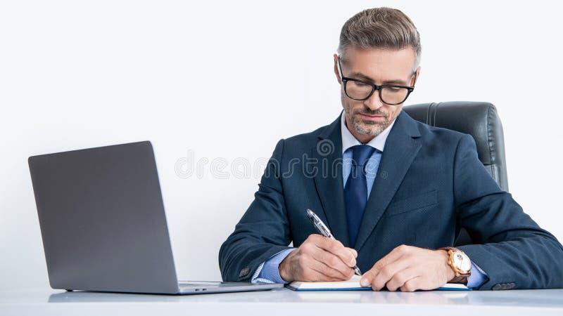 Mature Businessman Sitting in Business Office Taking Notes Stock Image ...