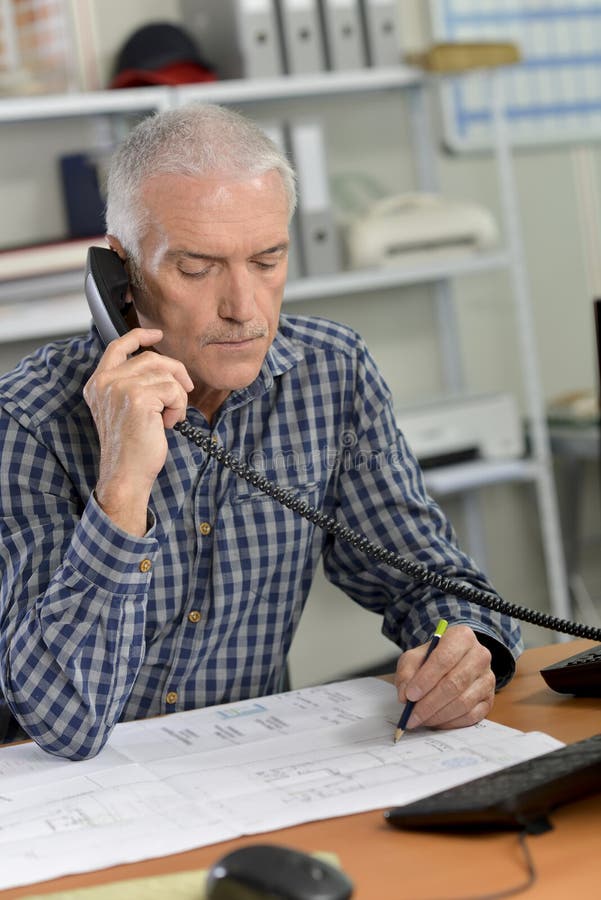 Mature Busy Worker on Phone Stock Image - Image of working, number ...