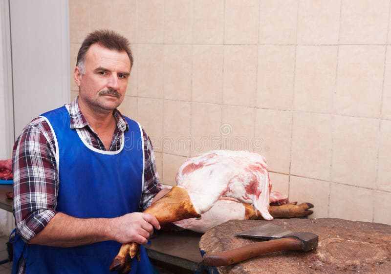 Mature butcher stock photo. Image of butcher, pork, organic - 82153050