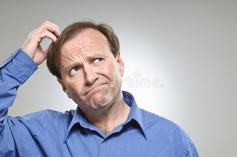 Caucasian Man Scratching His Head Portrtait Stock Image - Image of ...