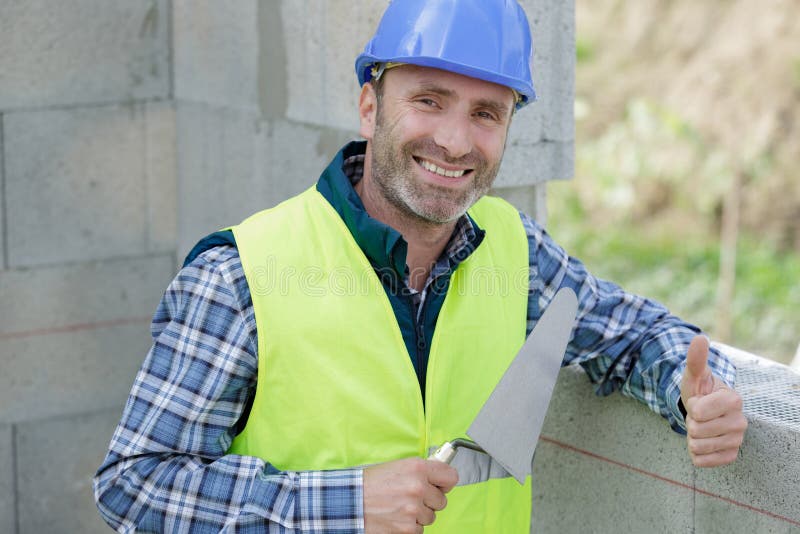 Mature Contractor Employee Applying Plaster on Wall Stock Image - Image ...