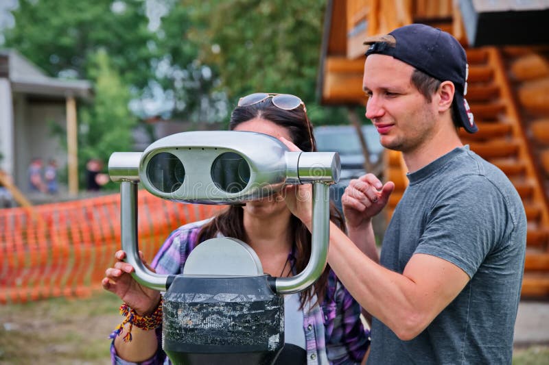 Couple Using Binoculars Watching the Nature Stock Image - Image of ...