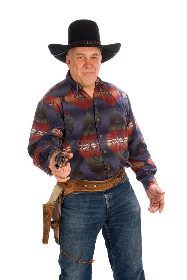 Cowboy Pointing Gun at Camera. Stock Photo - Image of shirt, weapon ...