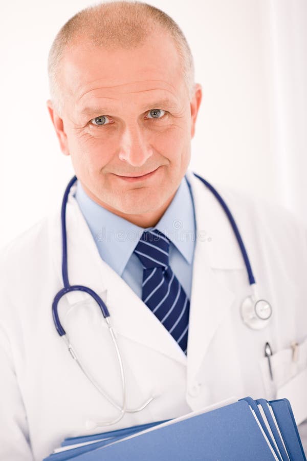 Mature Doctor Male Portrait with Folders Stock Photo - Image of ...