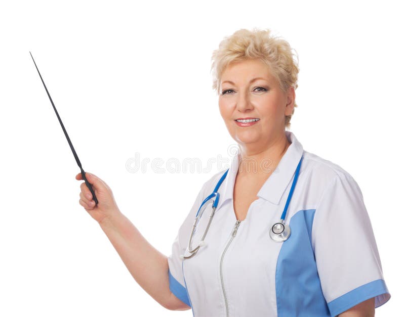 Mature doctor with pointer stock photo. Image of pointing - 30020574