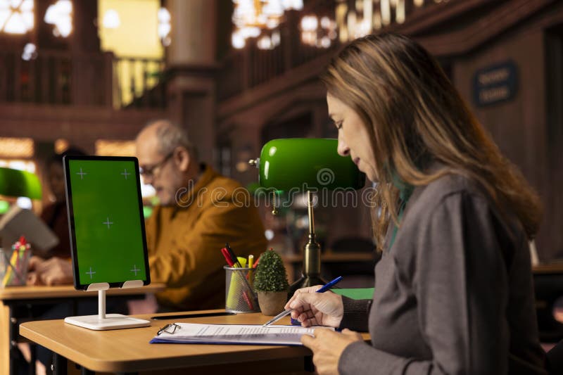 Mature Focused Student Writes a Transcript Next To Copy Space Display ...