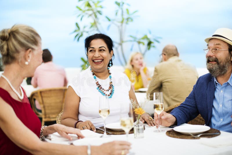 Mature Friends Fine Dining Outdoors Concept Stock Image - Image of ...