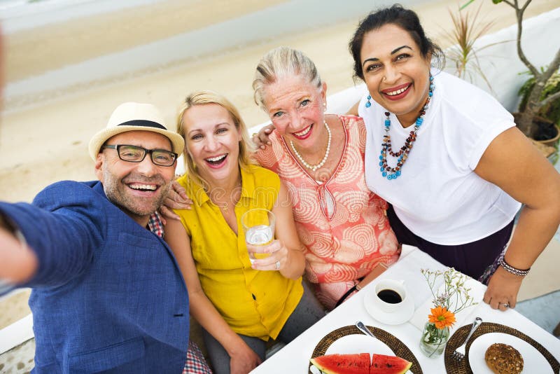 Mature Friends Fine Dining Outdoors Concept Stock Photo - Image of ...