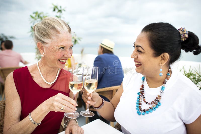 Mature Friends Fine Dining Outdoors Concept Stock Image - Image of ...