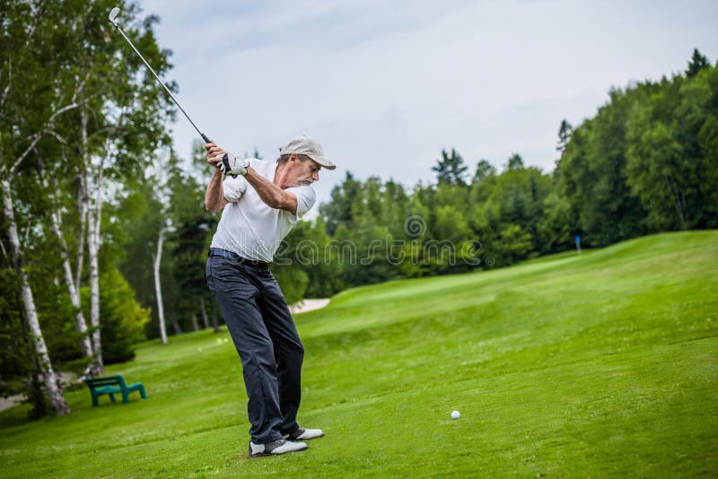 Mature Golfer on a Golf Course Stock Image - Image of fairway, focus ...