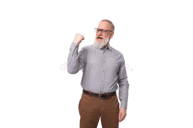 Well Groomed 60s Middle Aged Gray Haired Retired Man With A Mustache