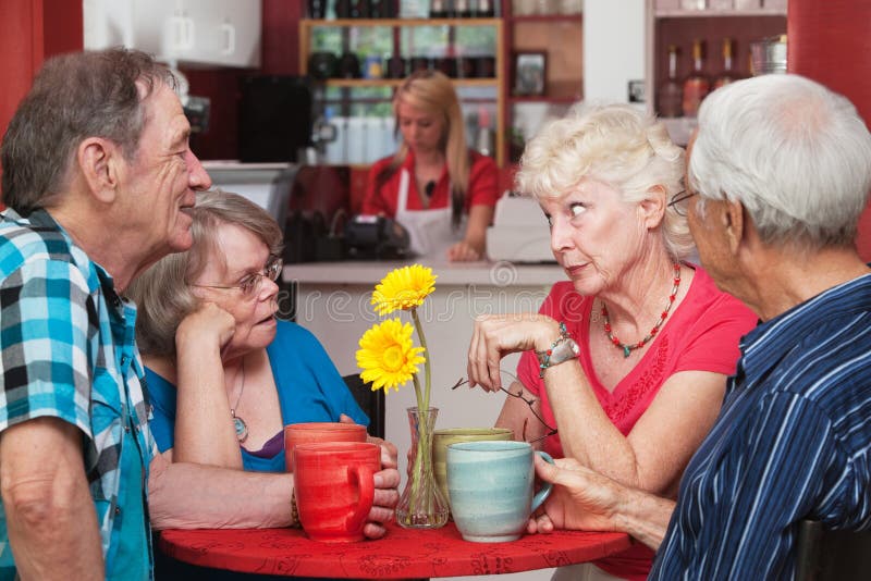 Mature Group of Friends Talking Stock Photo - Image of indoors, drinks ...